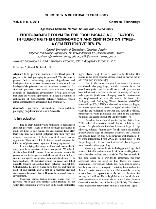 (PDF) Biodegradable polymers for food packaging - factors influencing their degradation and ...