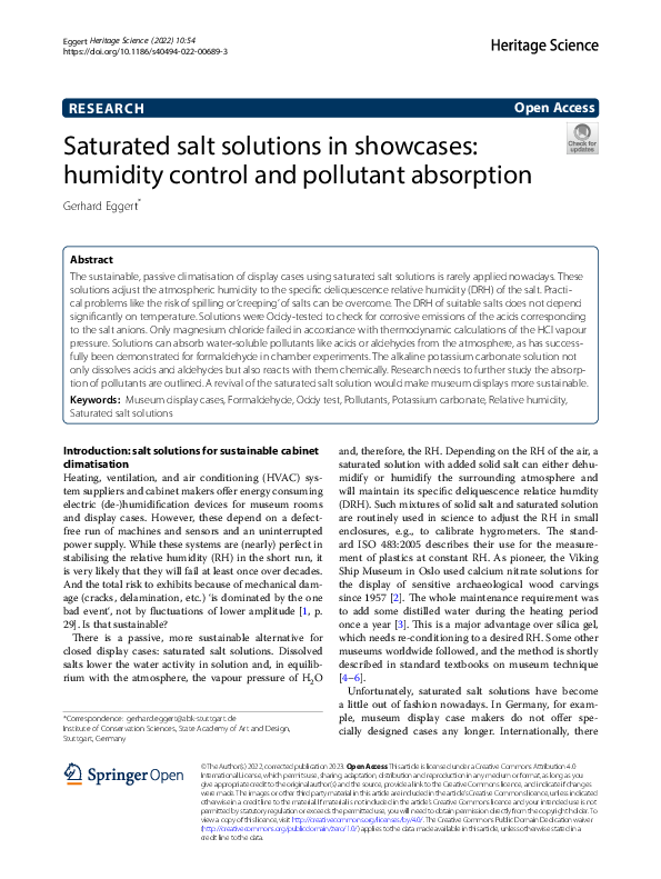 (PDF) Saturated salt solutions in showcases: humidity control and ...