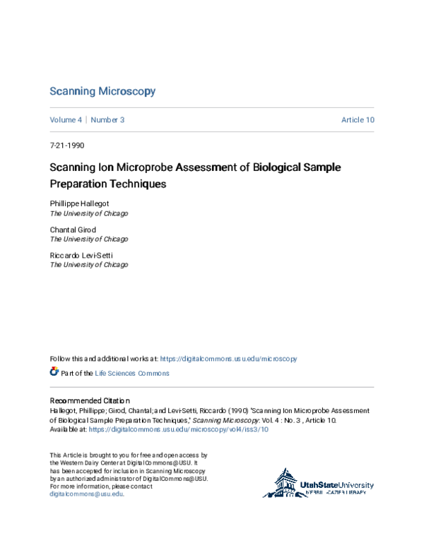 (PDF) Scanning ion microprobe assessment of biological sample preparation techniques