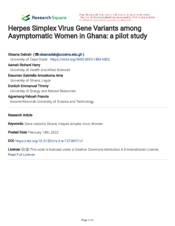 (PDF) Herpes Simplex Virus Gene Variants among Asymptomatic Women in ...