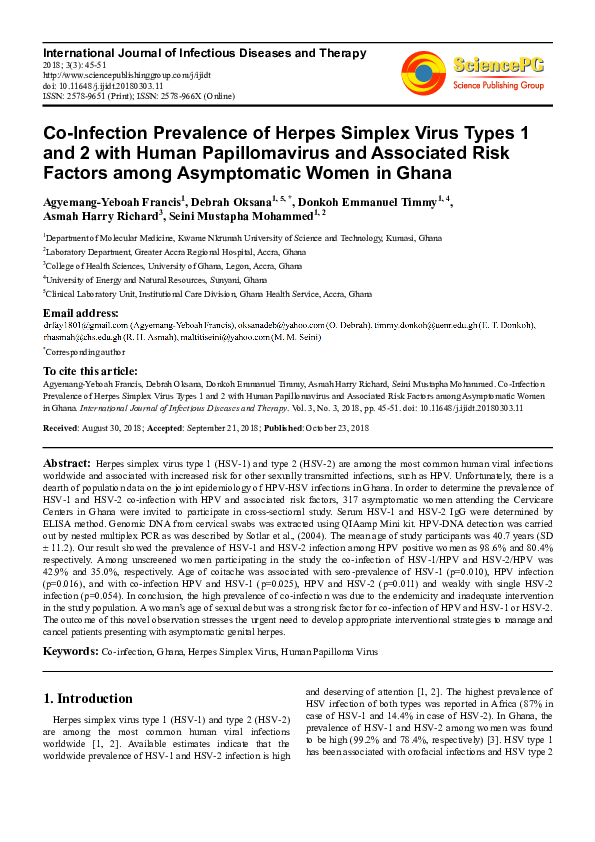 (PDF) Prevalence of HSV-HPV Co-Infection in Asymptomatic Ghanaian Women
