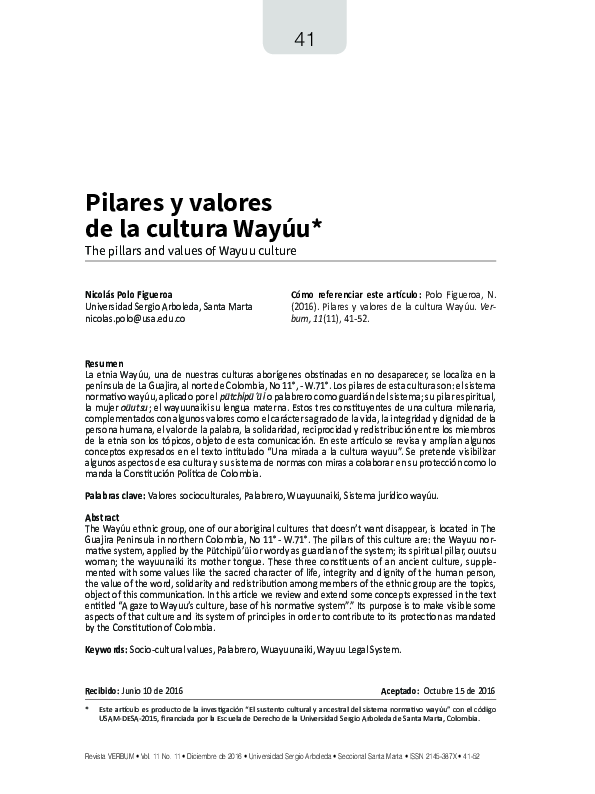(PDF) Pilares y valores de la cultura Wayúu