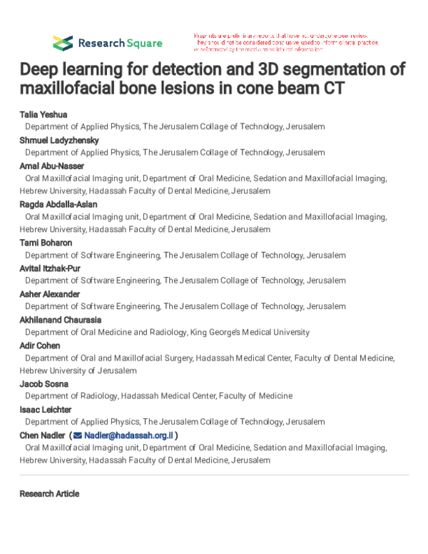(PDF) Deep learning for detection and 3D segmentation of maxillofacial bone lesions in cone beam CT