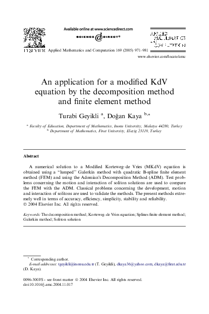 (PDF) An application for a modified KdV equation by the decomposition ...