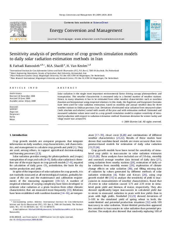 (PDF) Sensitivity analysis of performance of crop growth simulation models to daily solar ...