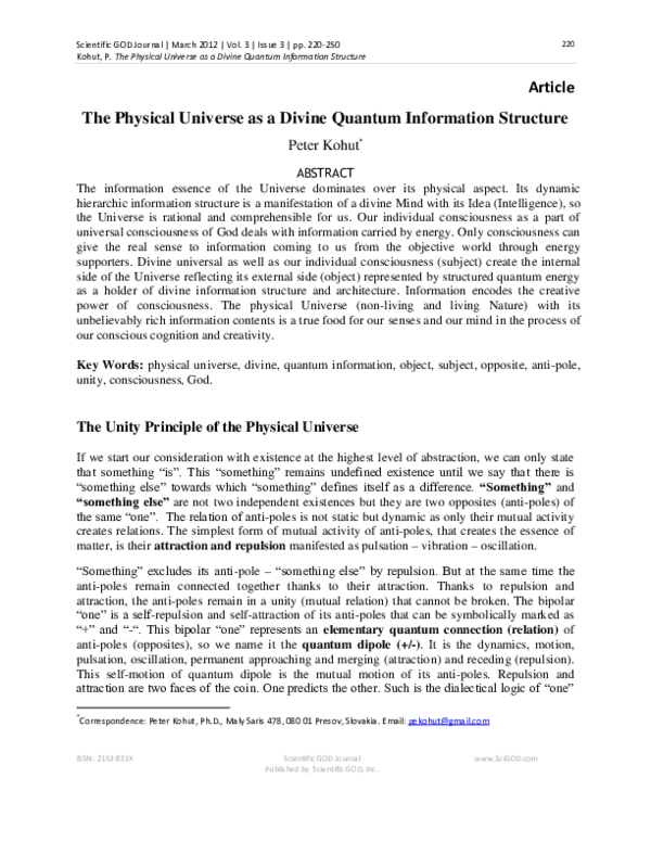 (PDF) The Physical Universe as a Divine Quantum Information Structure