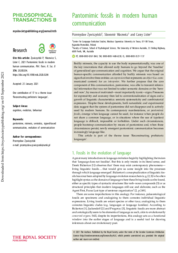(PDF) Pantomimic fossils in modern human communication