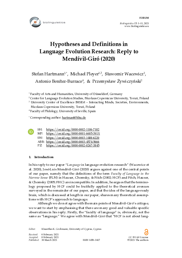 (PDF) Hypotheses and Definitions in Language Evolution Research