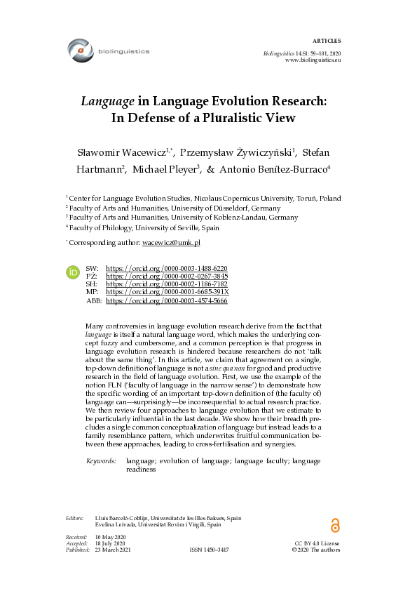 (PDF) Language in Language Evolution Research