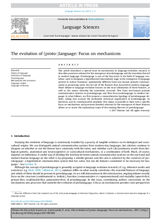 (PDF) The evolution of (proto-)language: Focus on mechanisms
