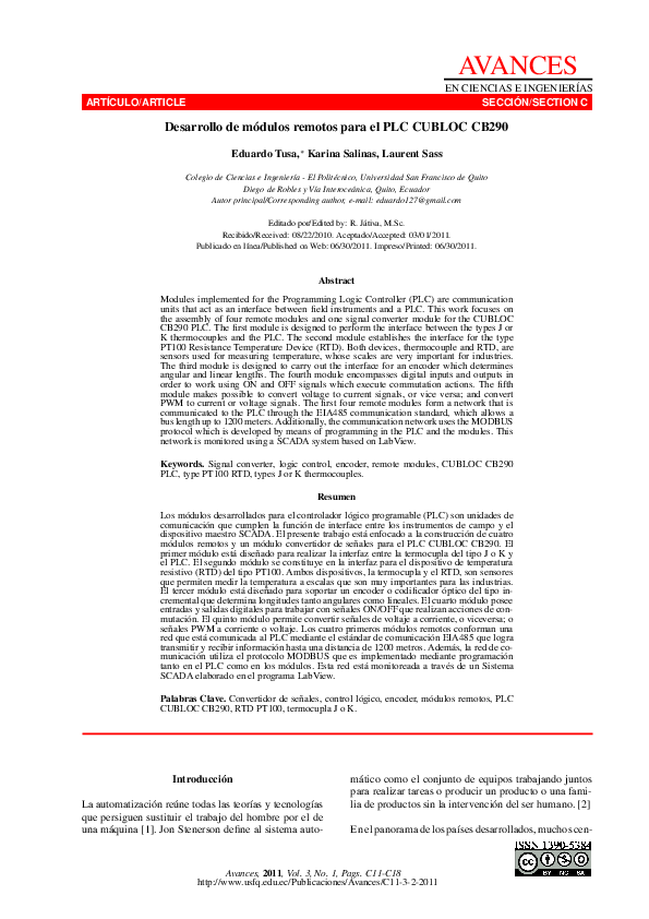 (PDF) Desarrollo de módulos remotos para el PLC CUBLOC CB290