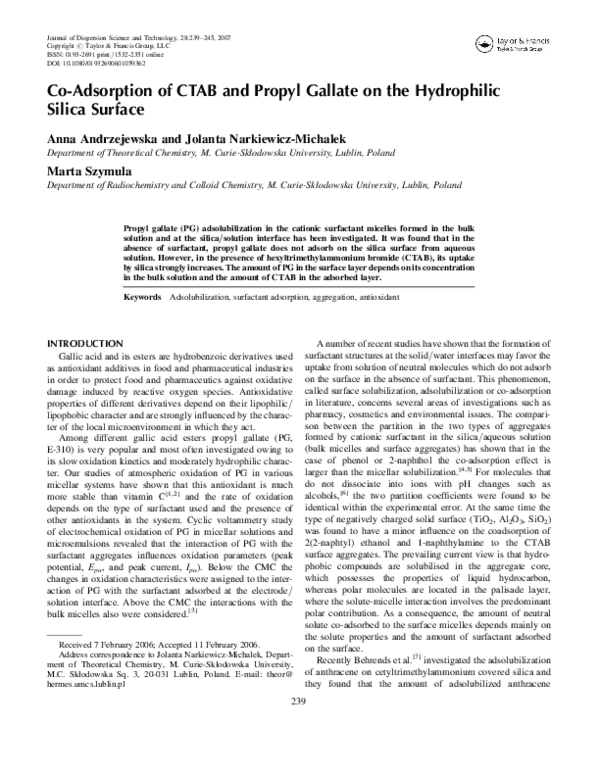 (PDF) Co‐Adsorption of CTAB and Propyl Gallate on the Hydrophilic ...