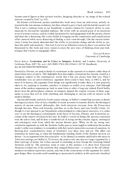(PDF) David Sedley, Creationism and Its Critics in Antiquity