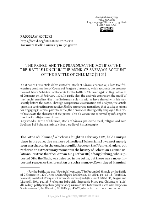 (PDF) The Prince and the Prandium: The Motif of the Pre-battle Lunch in ...