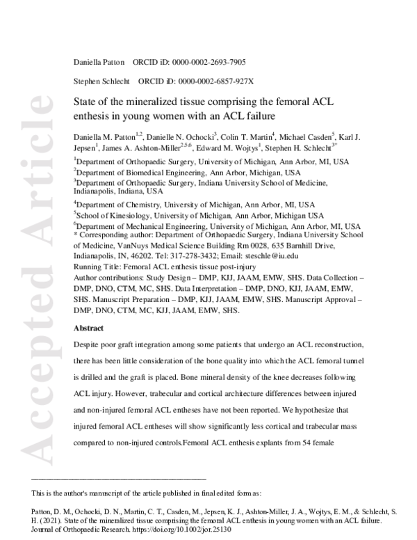 (PDF) State of the mineralized tissue comprising the femoral ACL ...