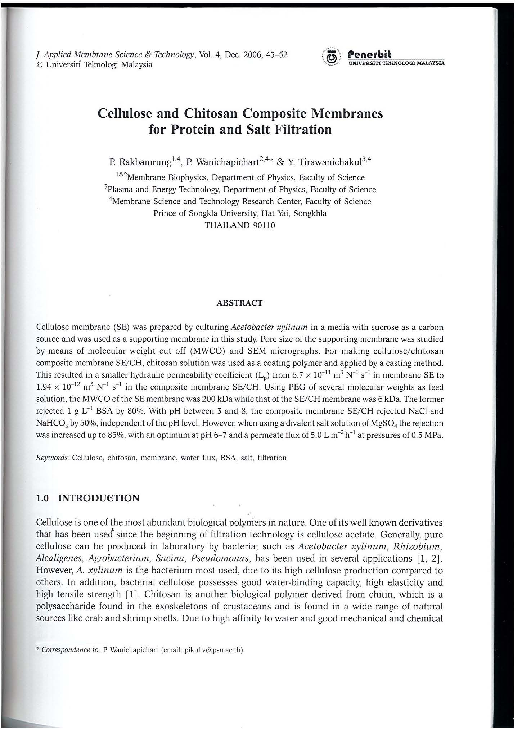 (PDF) Cellulose and Chitosan Composite Membranes for Protein and Salt ...