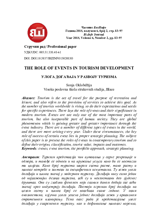 (PDF) The role of events in tourism development