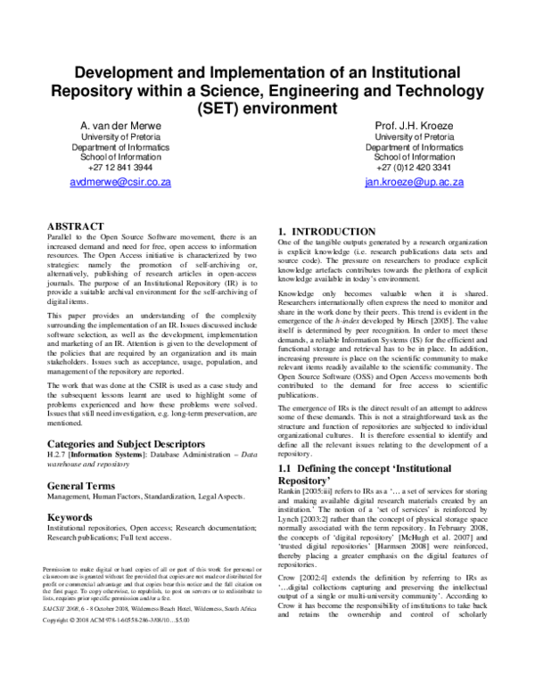 (PDF) Development and implementation of an institutional repository ...