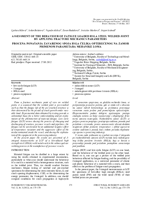 (PDF) Assessment of the Behaviour of Fatigue Loaded Hsla Steel Welded Joint by Applying Fracture ...