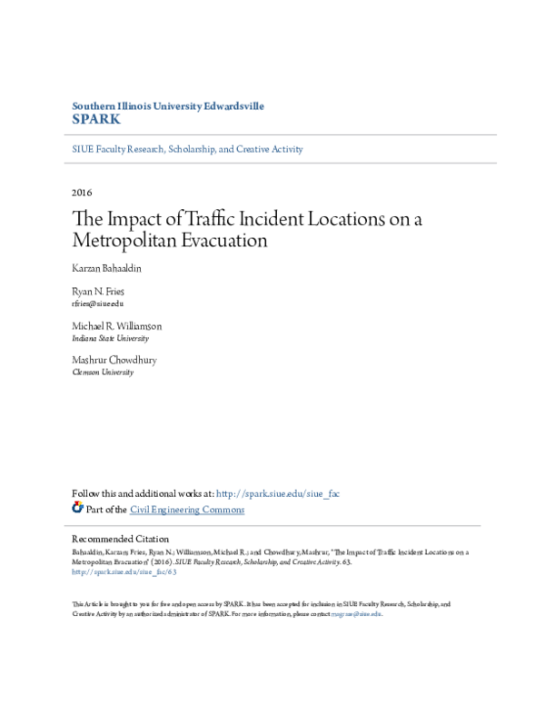 (PDF) The Impact of Traffic Incident Locations on a Metropolitan Evacuation