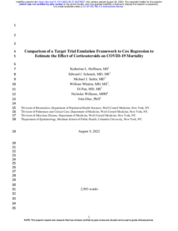 (PDF) Comparison of a Target Trial Emulation Framework to Cox ...