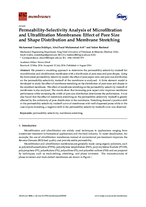 (PDF) Permeability-Selectivity Analysis of Microfiltration and ...