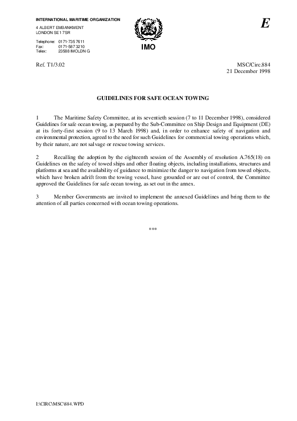 (PDF) IMO guidelines for safe ocean towing