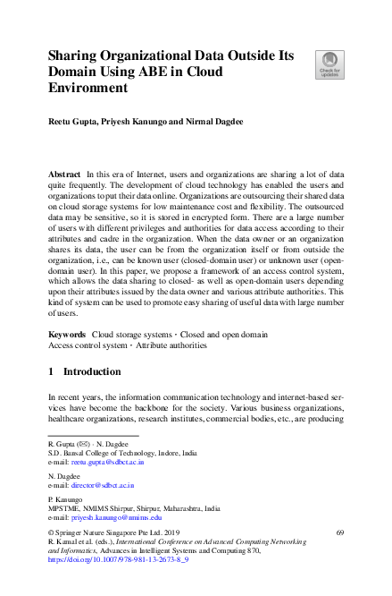 (PDF) Sharing Organizational Data Outside Its Domain Using ABE in Cloud Environment | Priyesh ...