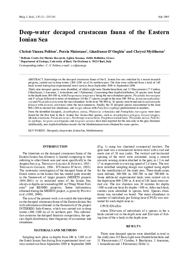 (PDF) Deep-water decapod crustacean fauna of the Eastern Ionian Sea