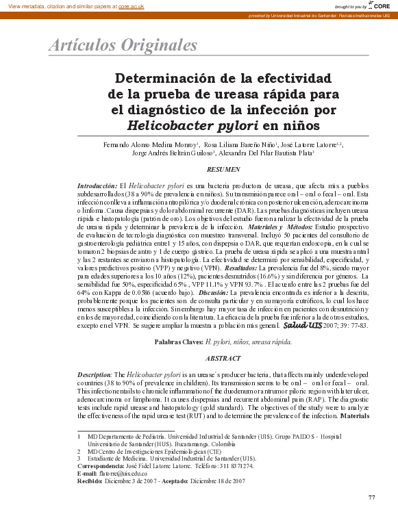 (PDF) Determinación de la efectividad de la prueba de ureasa rápida ...
