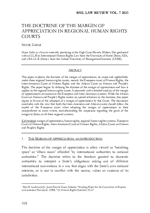 (PDF) The Doctrine of Margin of Appreciation in Three Regional Human ...