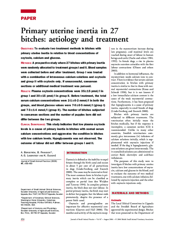 (PDF) Primary uterine inertia in 27 bitches: aetiology and treatment
