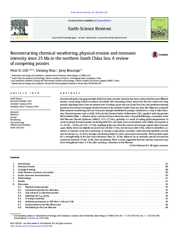 (PDF) Reconstructing chemical weathering, physical erosion and monsoon ...