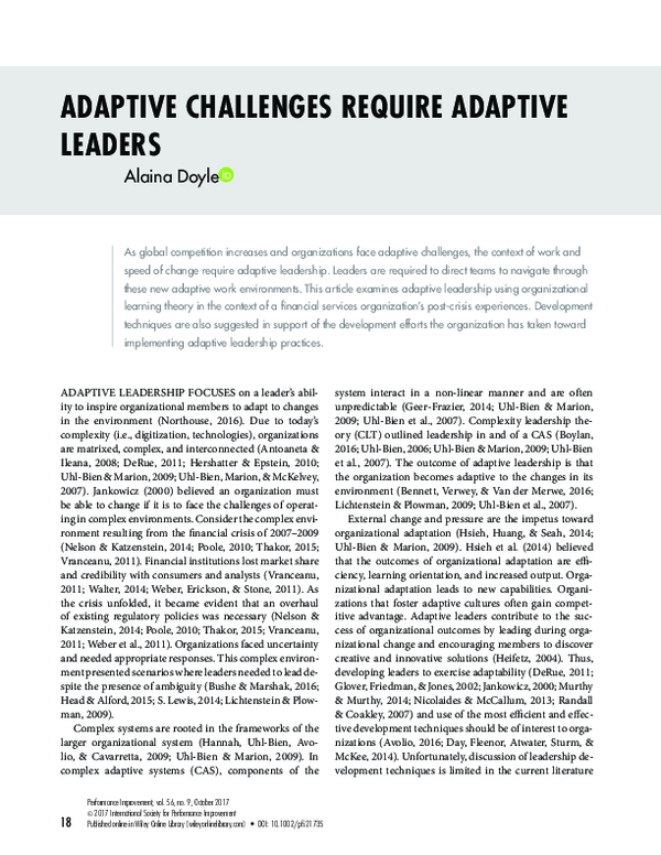 (PDF) Adaptive Challenges Require Adaptive Leaders