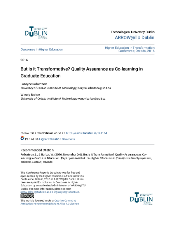 (PDF) But is it Transformative? Quality Assurance as Co-learning in ...