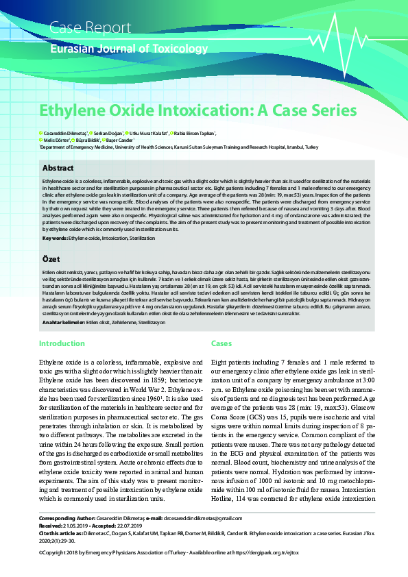 (PDF) Ethylene Oxide Intoxication: A Case Report