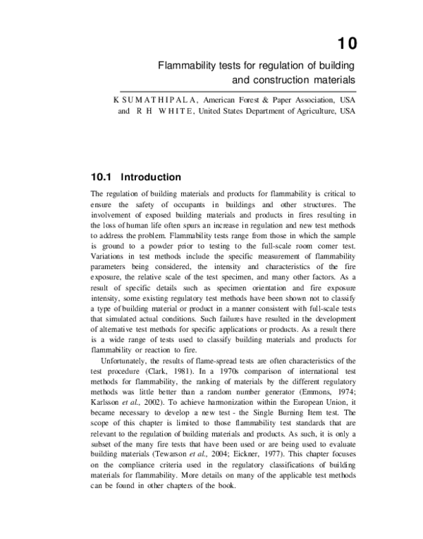 (PDF) Flammability tests for regulation of building and construction ...