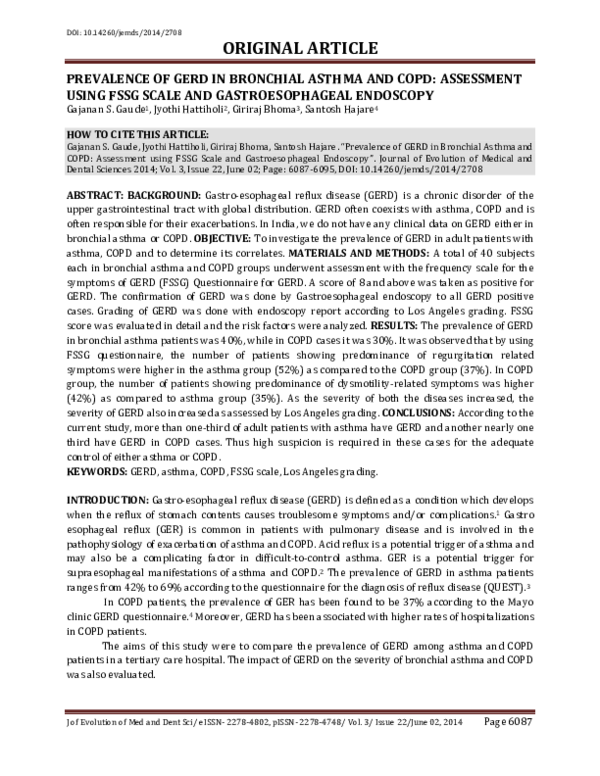 (PDF) Prevalence of Gerd in Bronchial Asthma and Copd: Assessment Using ...