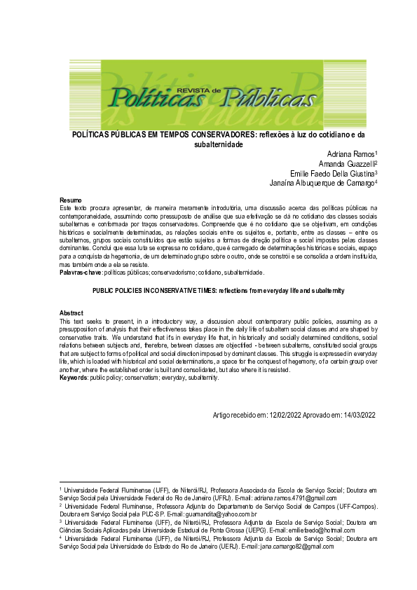 (PDF) Políticas Públicas Em Tempos Conservadores
