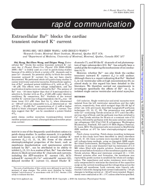 (PDF) Extracellular Ba2+ blocks the cardiac transient outward K+ current