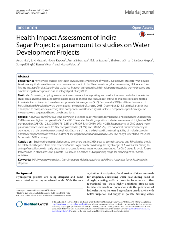 (PDF) Health Impact Assessment of Indira Sagar Project: a paramount to studies on Water ...