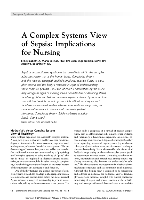 (PDF) A Complex Systems View of Sepsis