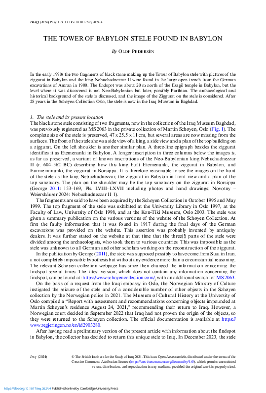 (PDF) THE TOWER OF BABYLON STELE FOUND IN BABYLON
