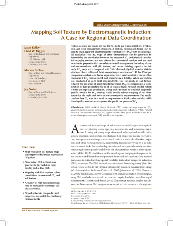 (PDF) Mapping Soil Texture by Electromagnetic Induction: A Case for Regional Data Coordination