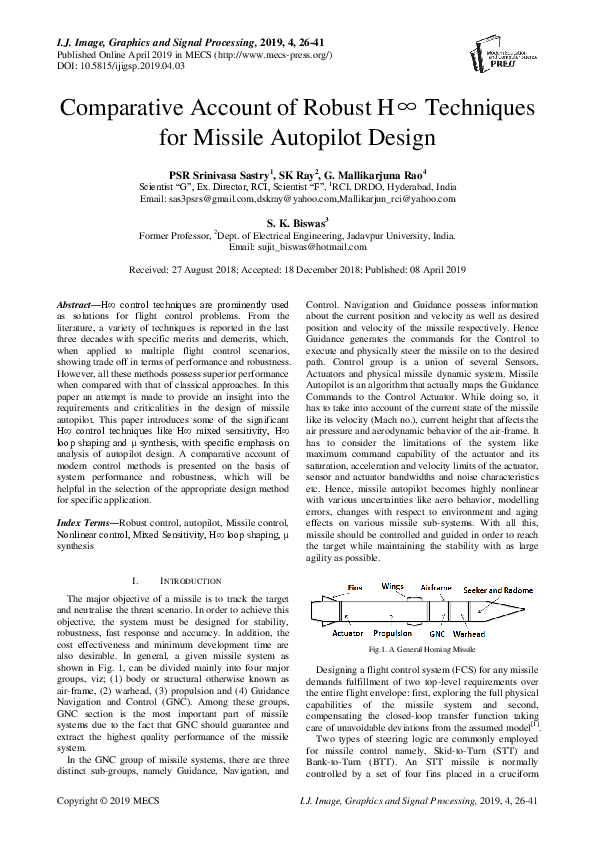 (PDF) Comparative Account of Robust H∞ Techniques for Missile Autopilot Design