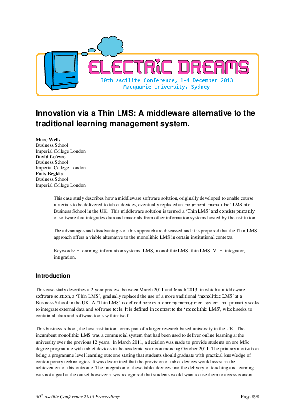 (PDF) Innovation via a Thin LMS: A middleware alternative to the ...