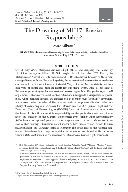 (PDF) The Downing of MH17: Russian Responsibility? | Mark Gibney - Academia.edu