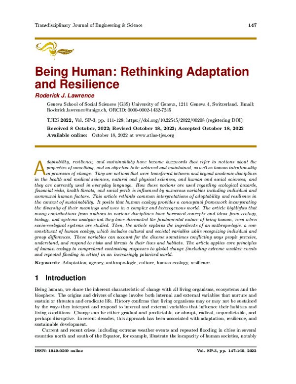 (PDF) Being Human: Rethinking Adaptation and Resilience