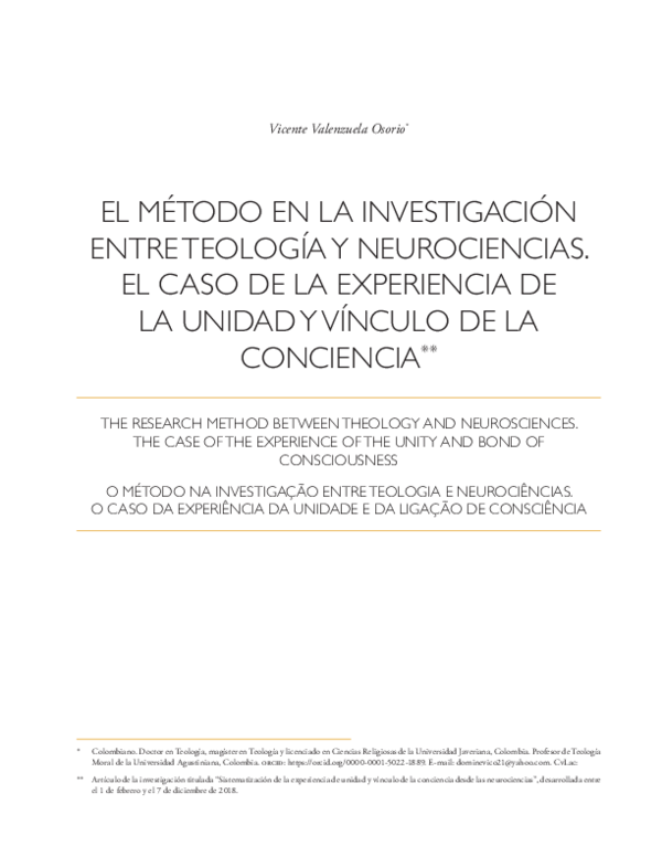 (PDF) El método en la investigación entre Teología y Neurociencias. El caso de la experiencia de ...
