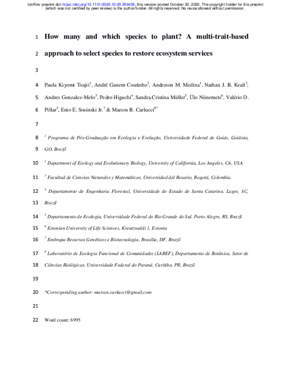 Pdf How Many And Which Species To Plant A Multi Trait Based Approach To Select Species To